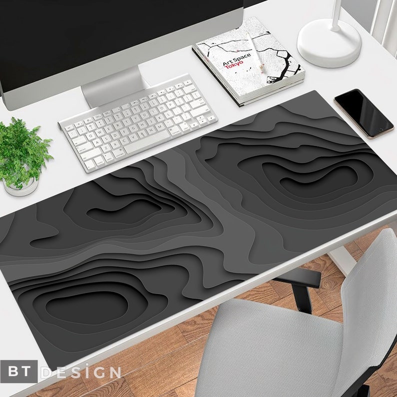Black Topographic Deskmat, Black Deskmat Large Mousepad, Cool Deskmat, Deskmat Aesthetic, Custom ...