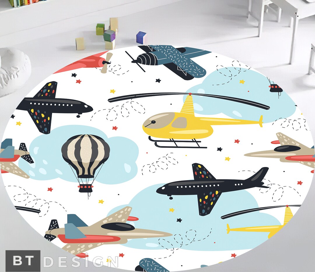 Airplane Rug, Cute Air Transport Air Balloon Airplane Themed Nonslip ...