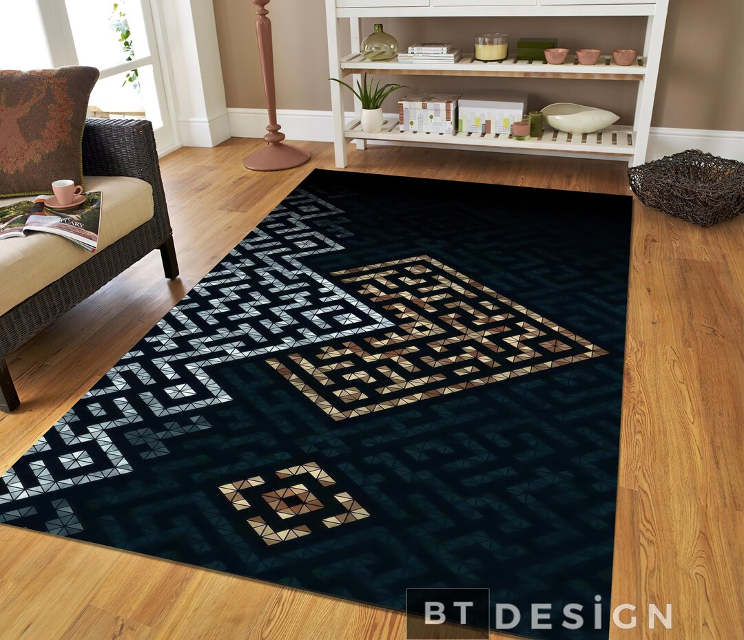Geometric Washable Rug - Modern Diamond Pattern Non-slip Floor Mat ...