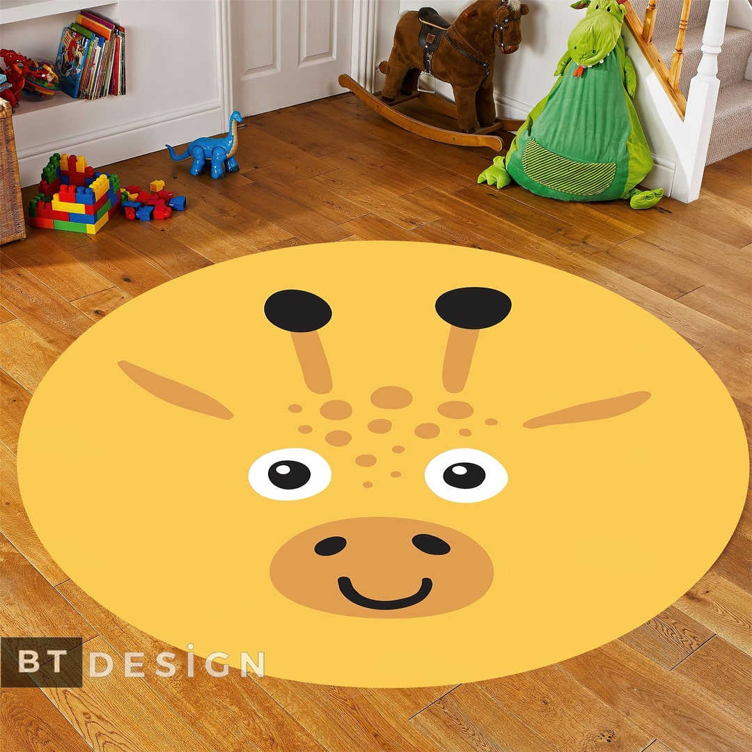 Giraffe Nursery Rug, Cute Giraffe Face Art Themed Nonslip Area Rug ...