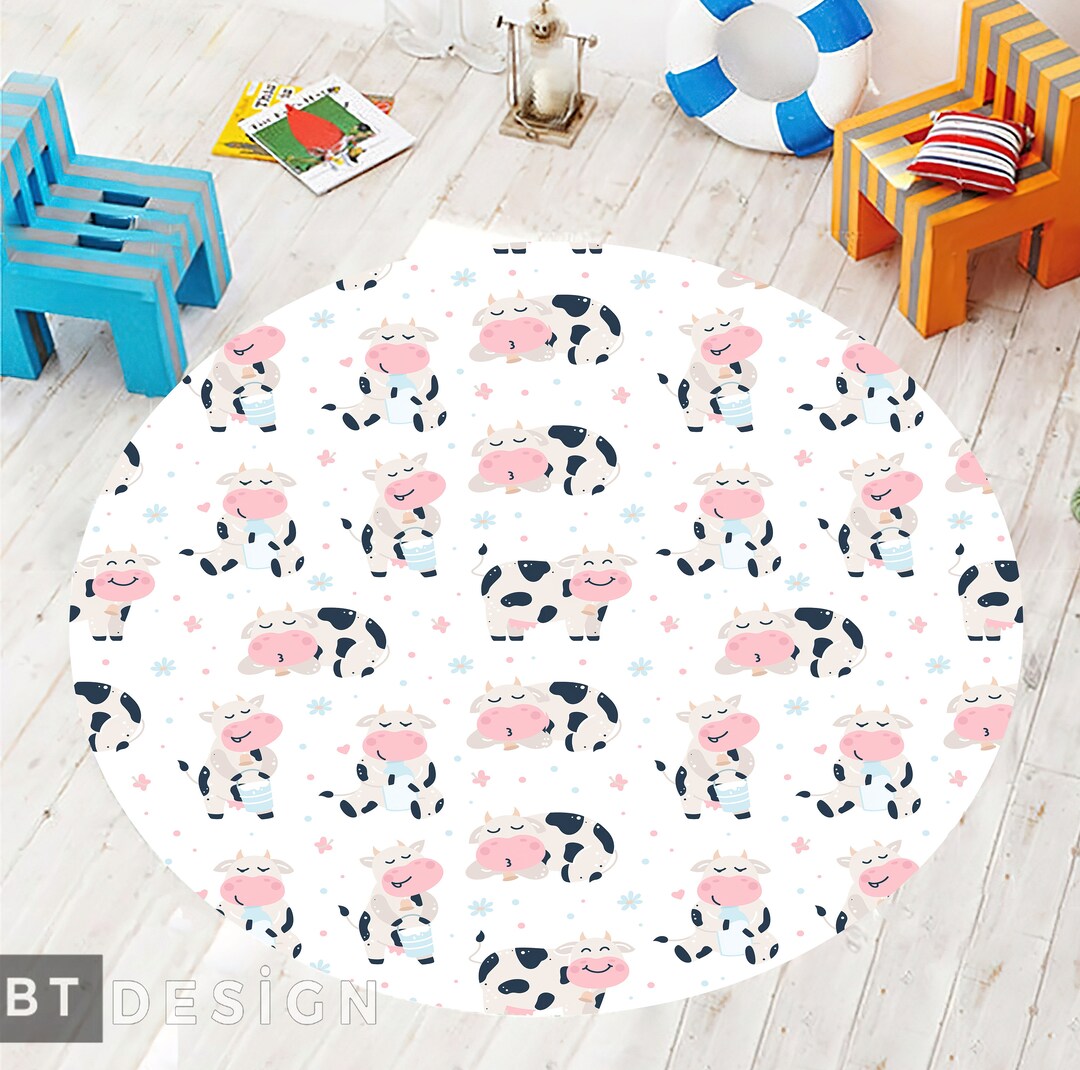 Cute Cow Nursery Rug, Happy Sleeper Cows Themed Nonslip Area Rug ...