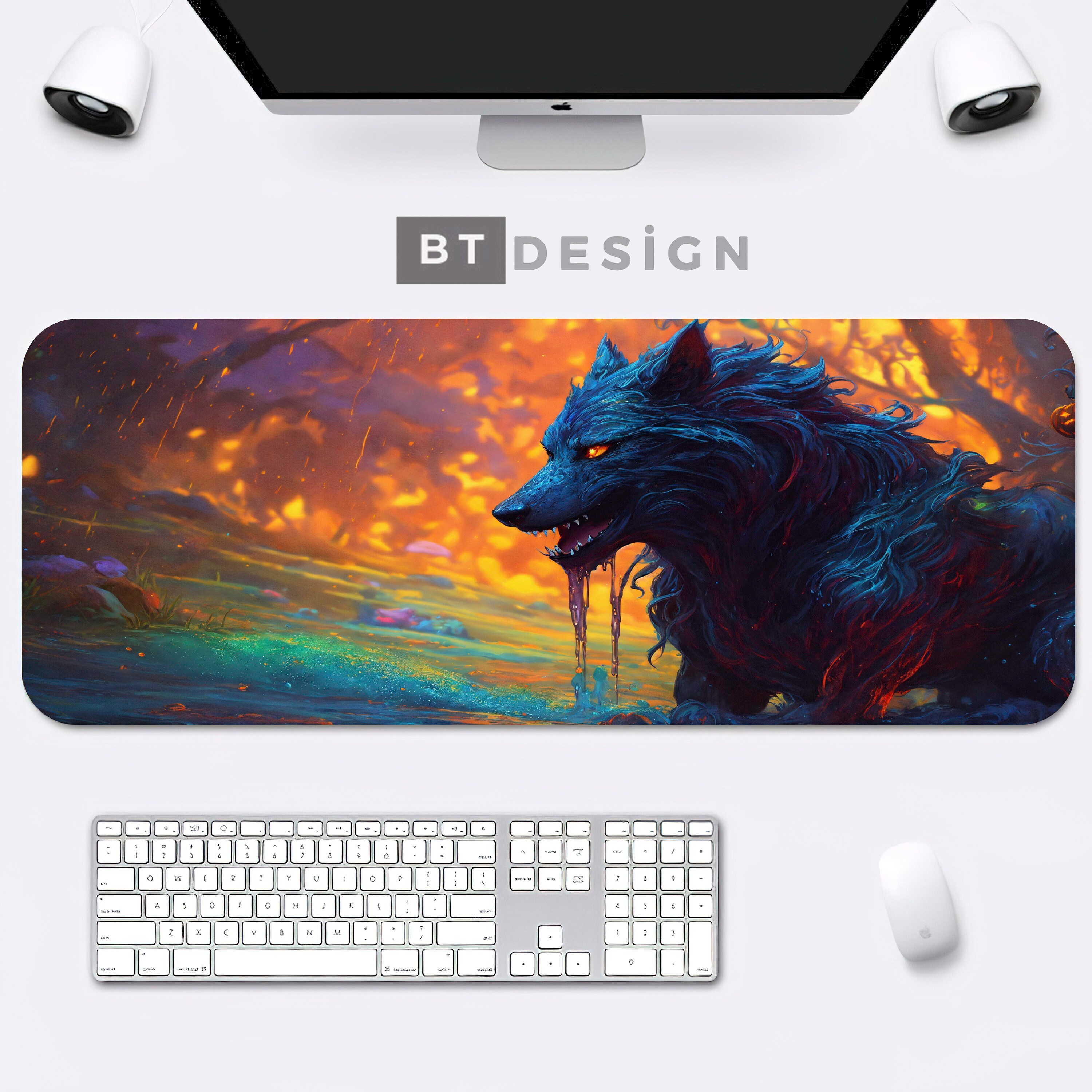 Dark Wolf Deskmat Werewolf Large Mousepad Forest Fantasy - Etsy