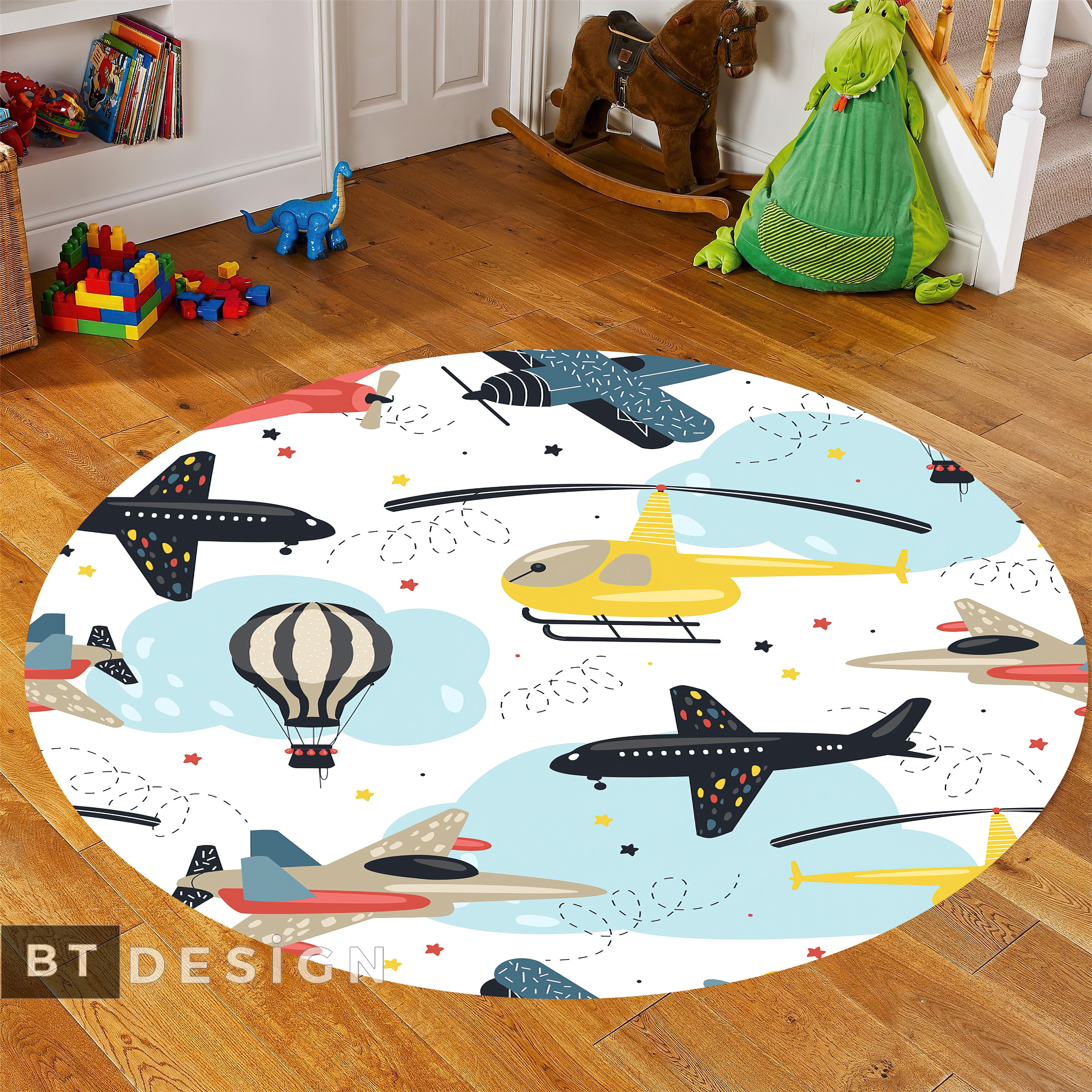Airplane Rug, Cute Air Transport Air Balloon Airplane Themed Nonslip ...