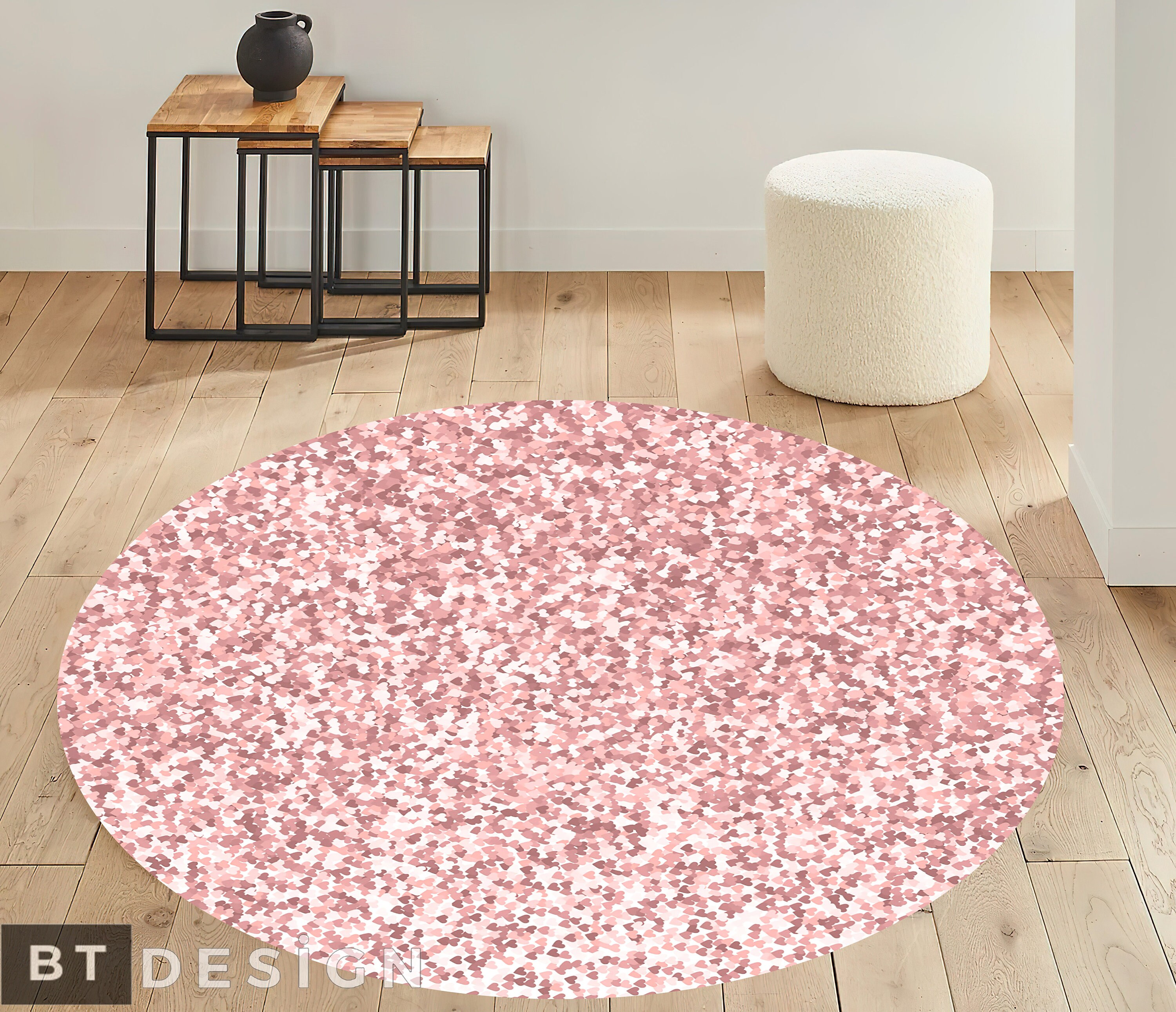 Geometric Round Rug, Dot Hearts Themed Nonslip Area Rug, Luxury Design ...