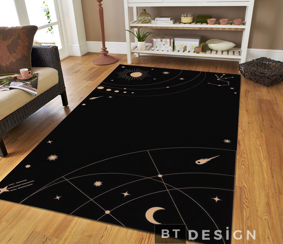 Celestial Space Washable Rug - Black Astronomy Non-slip Floor Mat ...