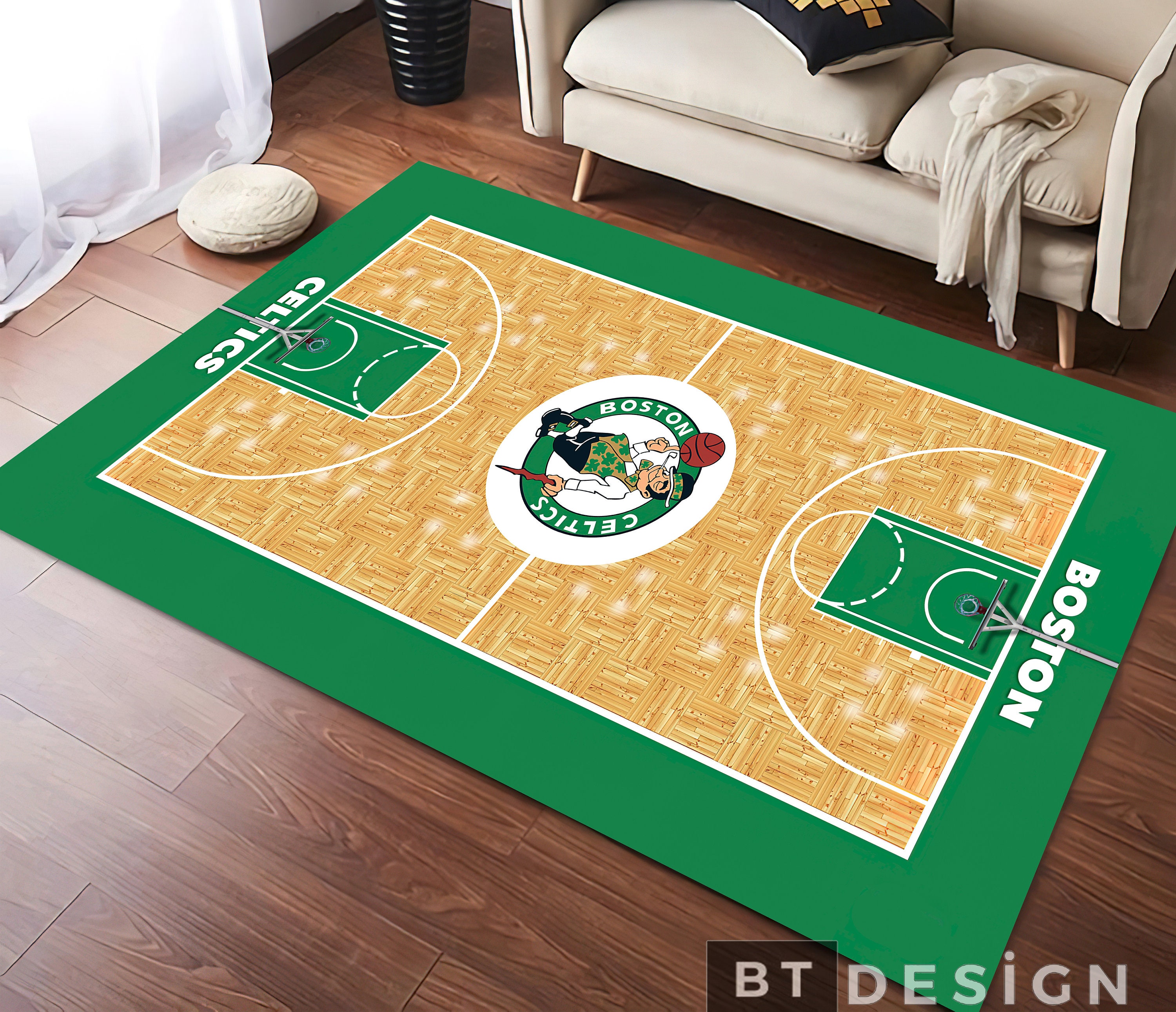 Boston Celtics Rug, Basketball Court Themed Nonslip Area Rug, Playroom ...