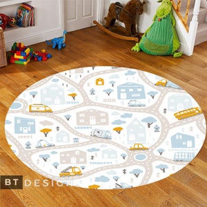 City Map Nursery Rug Bus Themed Nonslip Area Rug, Playmat for Kids Room ...
