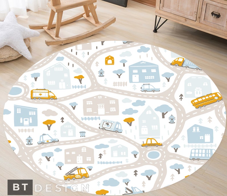 City Map Nursery Rug Bus Themed Nonslip Area Rug Playmat for - Etsy