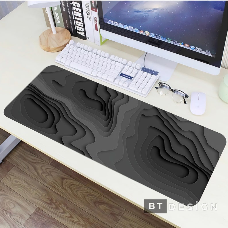 Black Topographic Deskmat, Black Deskmat Large Mousepad, Cool Deskmat, Deskmat Aesthetic, Custom ...