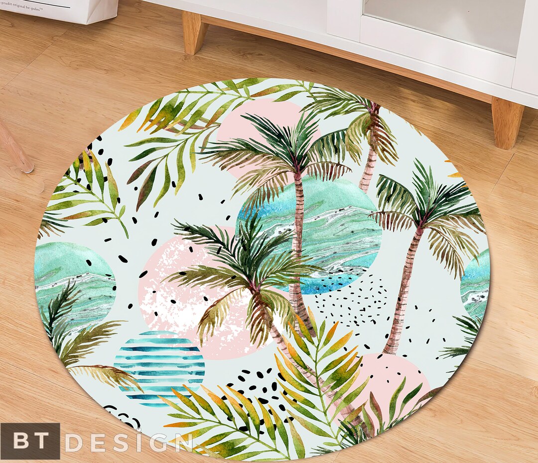 Palm Rug, Beach Palm Tree Themed Nonslip Area Rug, Tropical Summer Rug ...