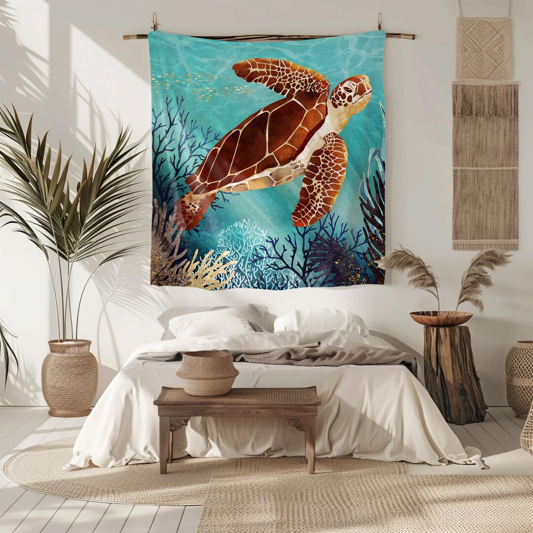 Ocean Turtle Art Tapestry - Underwater Sea Life Decor - Etsy
