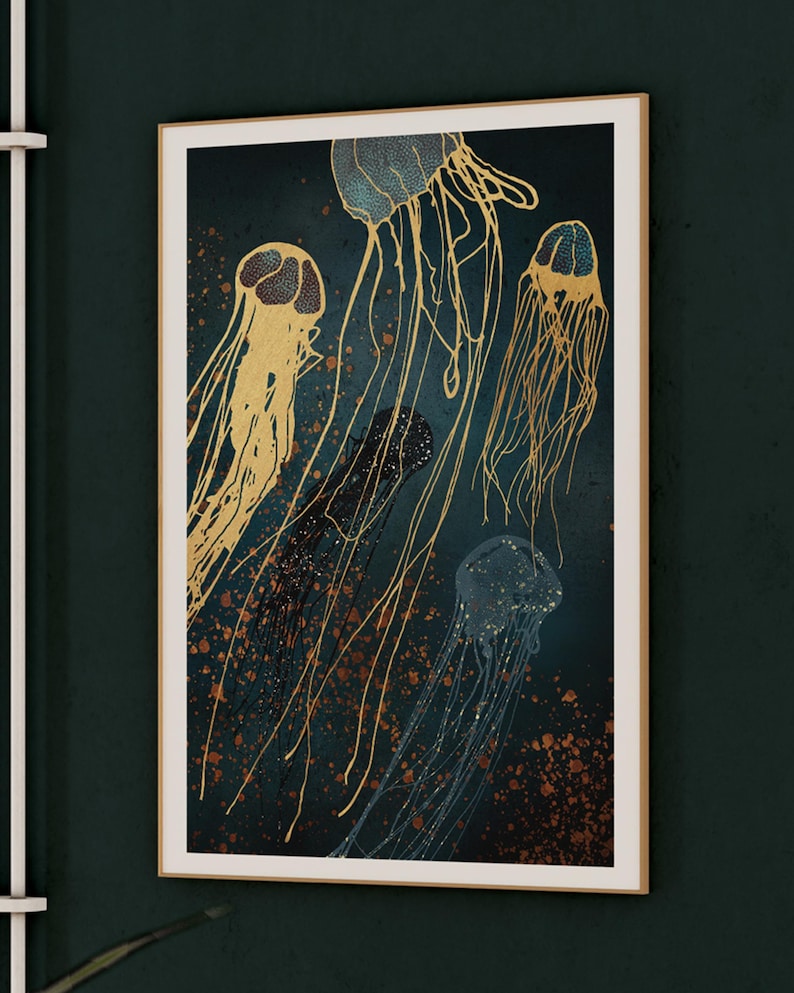 Metallic Jellyfish Art Print: Abstract Ocean Decor - Etsy