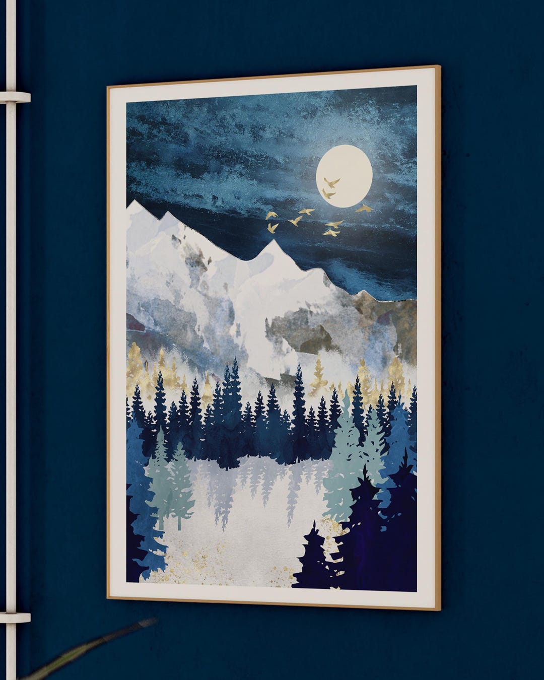 Moonlit Snow Mountain Print: Winter Landscape Abstract Art Design - Etsy