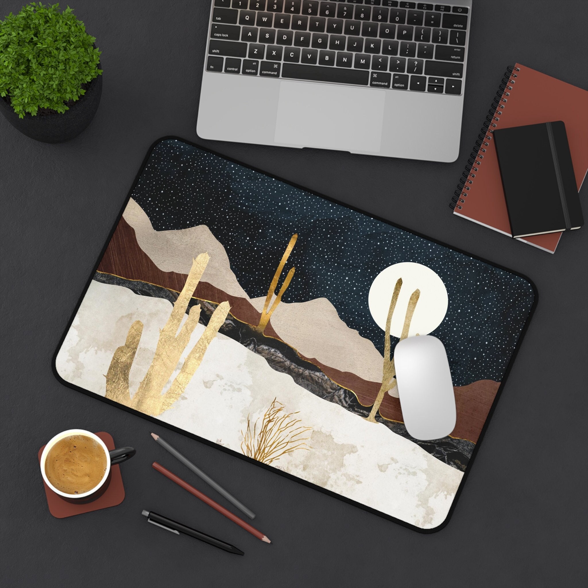 Abstract Desert Desk Mat, Modern Office Desk Mat, Long Desk Mousepad ...