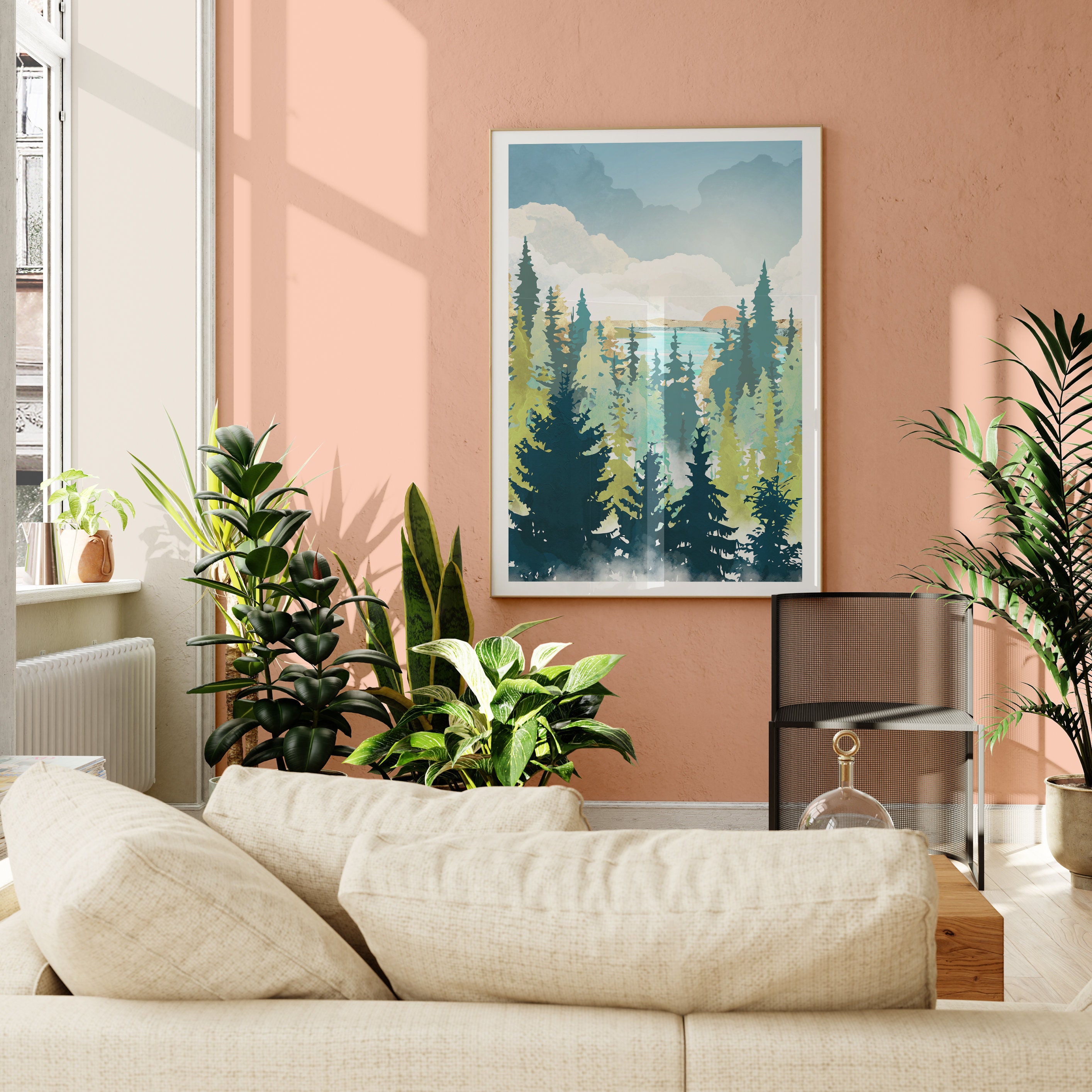 Pastel Landscape Art Print, Abstract Forest Landscape Poster Design ...