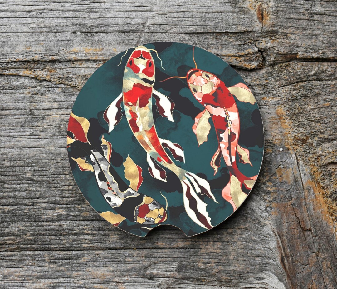 Zen Koi Car Coaster - Elegant Abstract Water Garden Art - Etsy