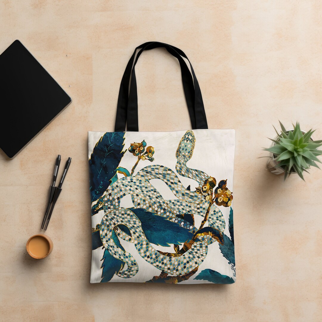 Snake Art Tote Bag: Indigo Garden Design - Etsy