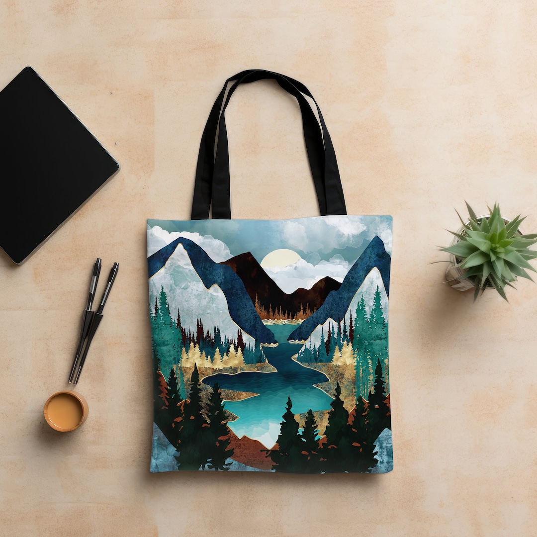 Abstract Mountain River Tote Bag: Artsy Landscape Carryall - Etsy