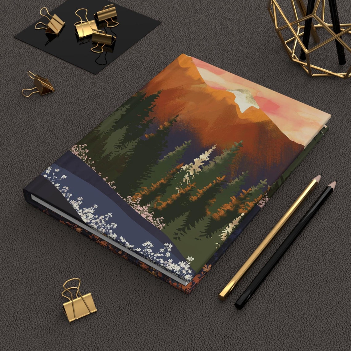 Fall Mountain Sunset Journal: Illustrated Forest Hardcover Notebook - Etsy