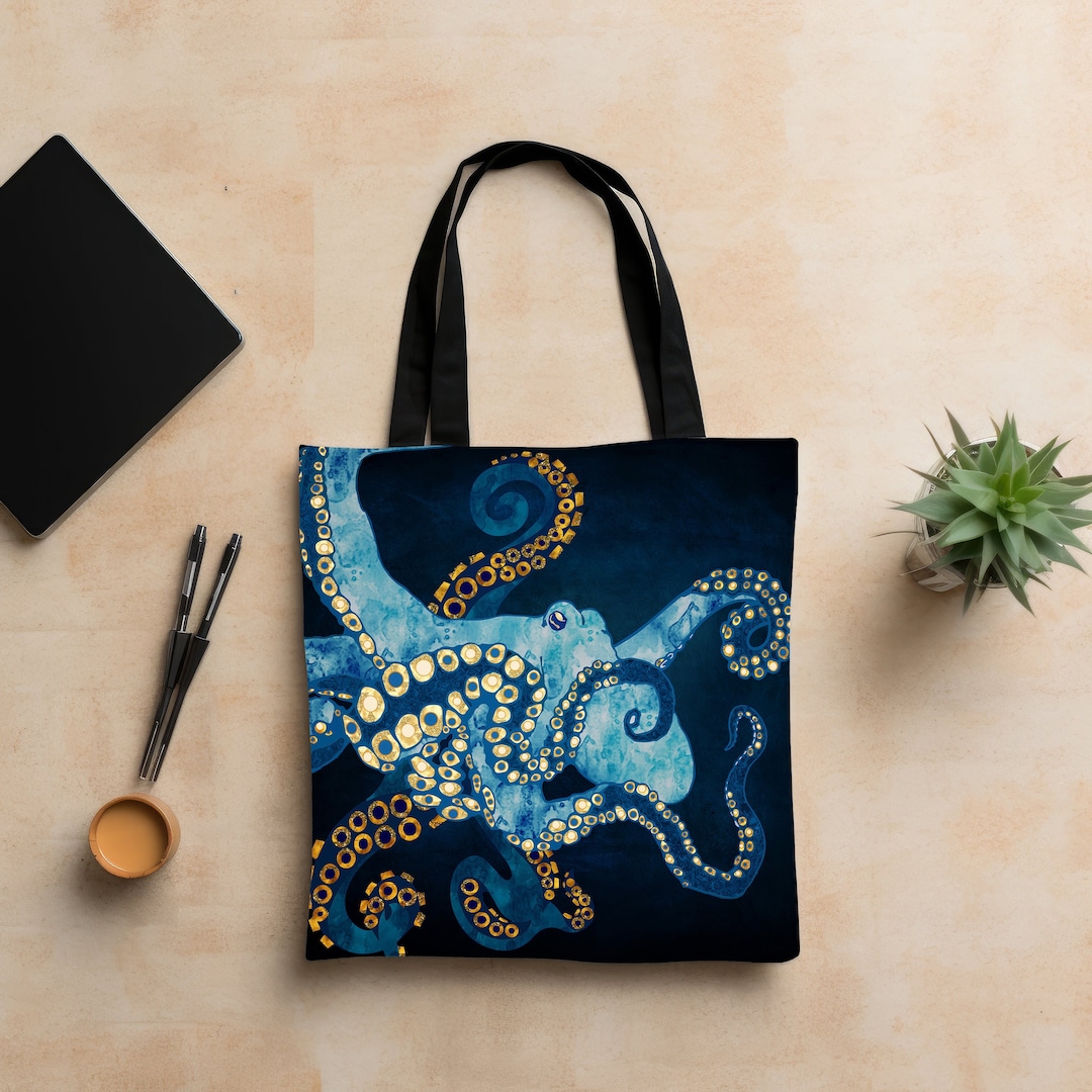 Octopus Tote Bag, Abstract Ocean Octopus Bag, Artsy Metallic Octopus ...