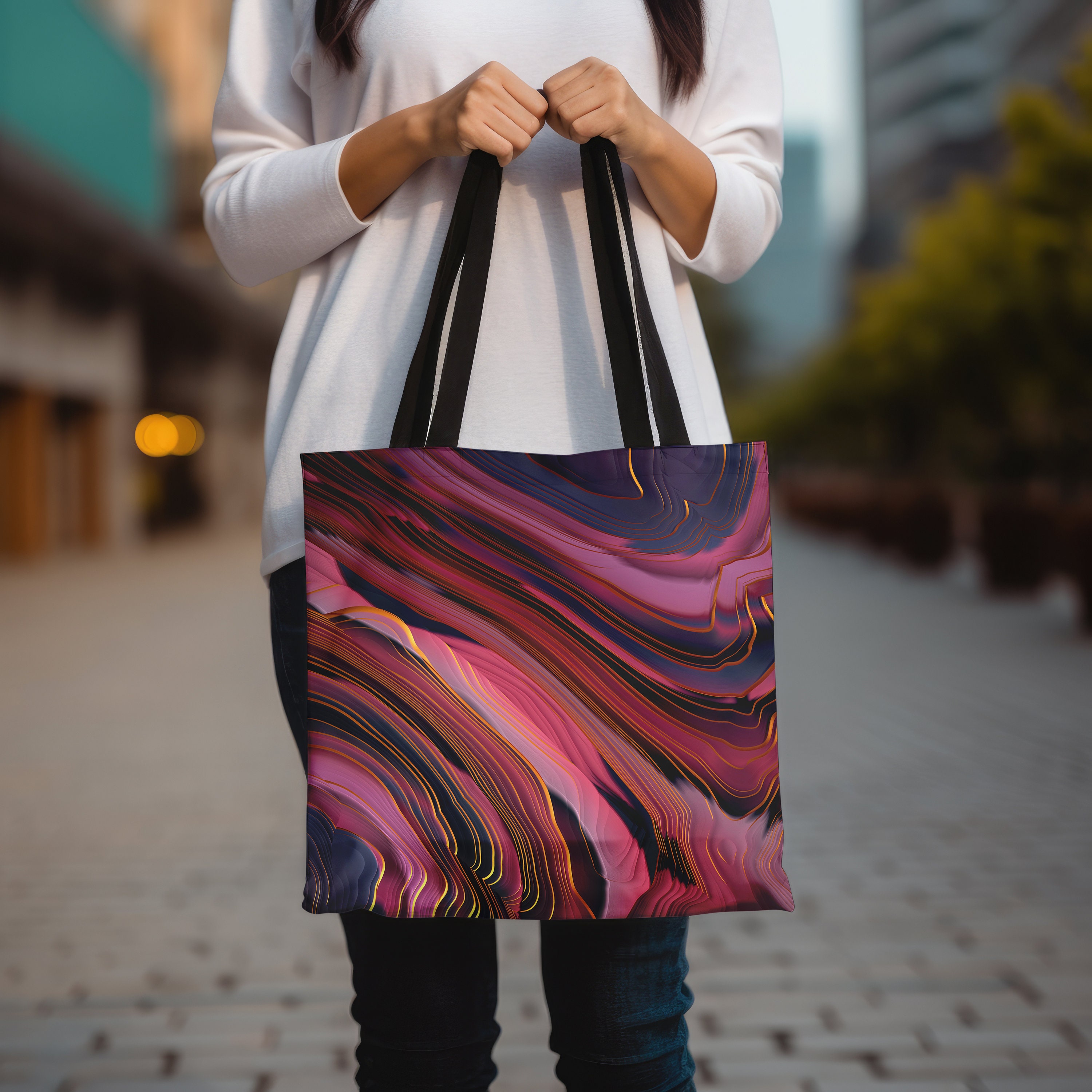Modern Abstract Tote Bag, Bright Modern Bag, Artsy Contour Tote ...