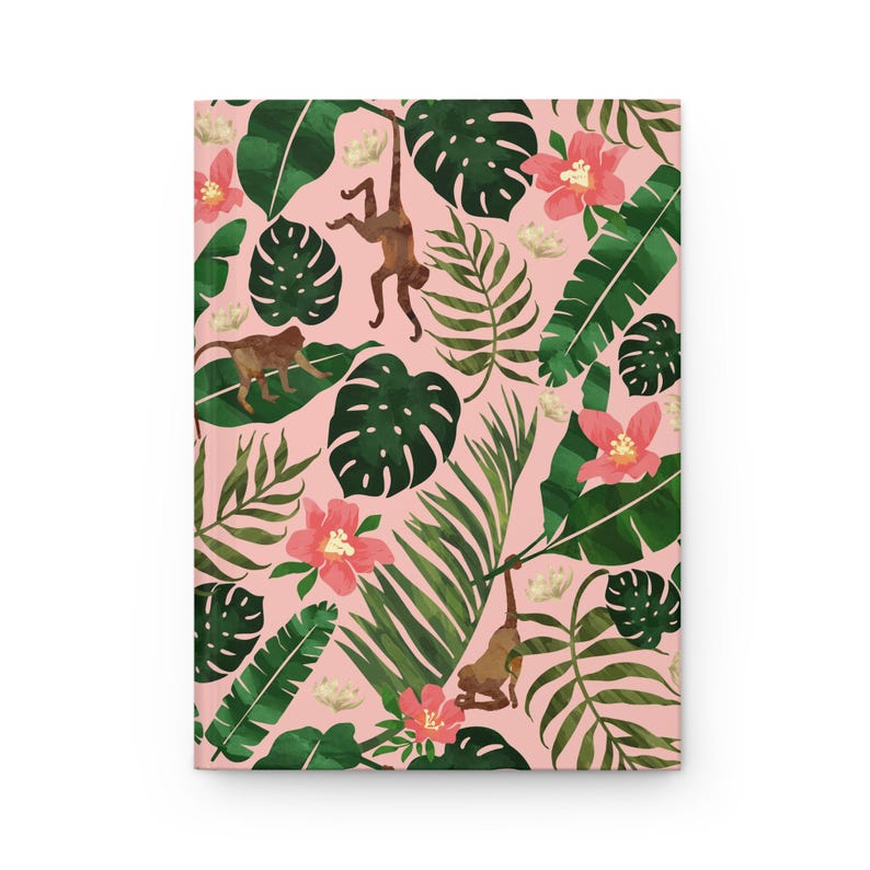 Tropical Jungle Journal Cover - Pink Hardcover Notebook With Monkeys ...