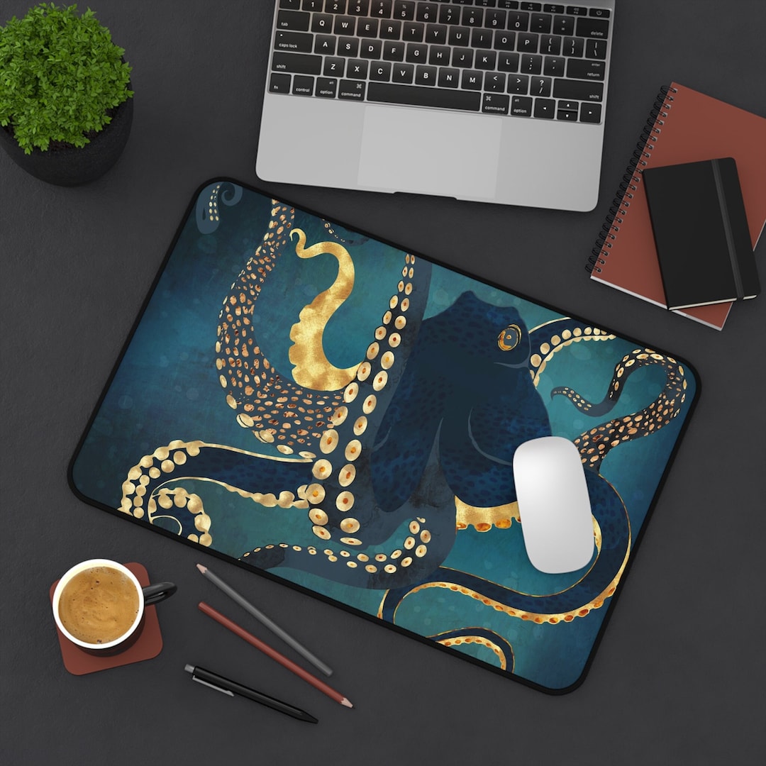 Octopus Desk Mat, Abstract Ocean Decor Desk Mat, Long Desk Mousepad ...