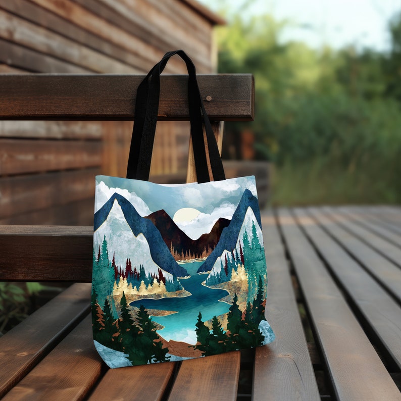 Abstract Mountain River Tote Bag: Artsy Landscape Carryall - Etsy