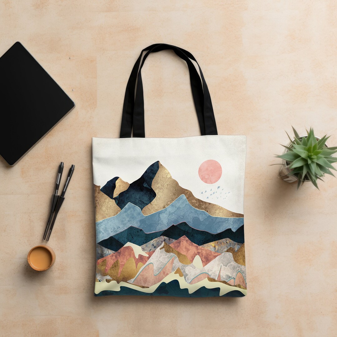 Abstract Mountain Tote Bag, Abstract Pastel Landscape Bag, Artsy Nature ...
