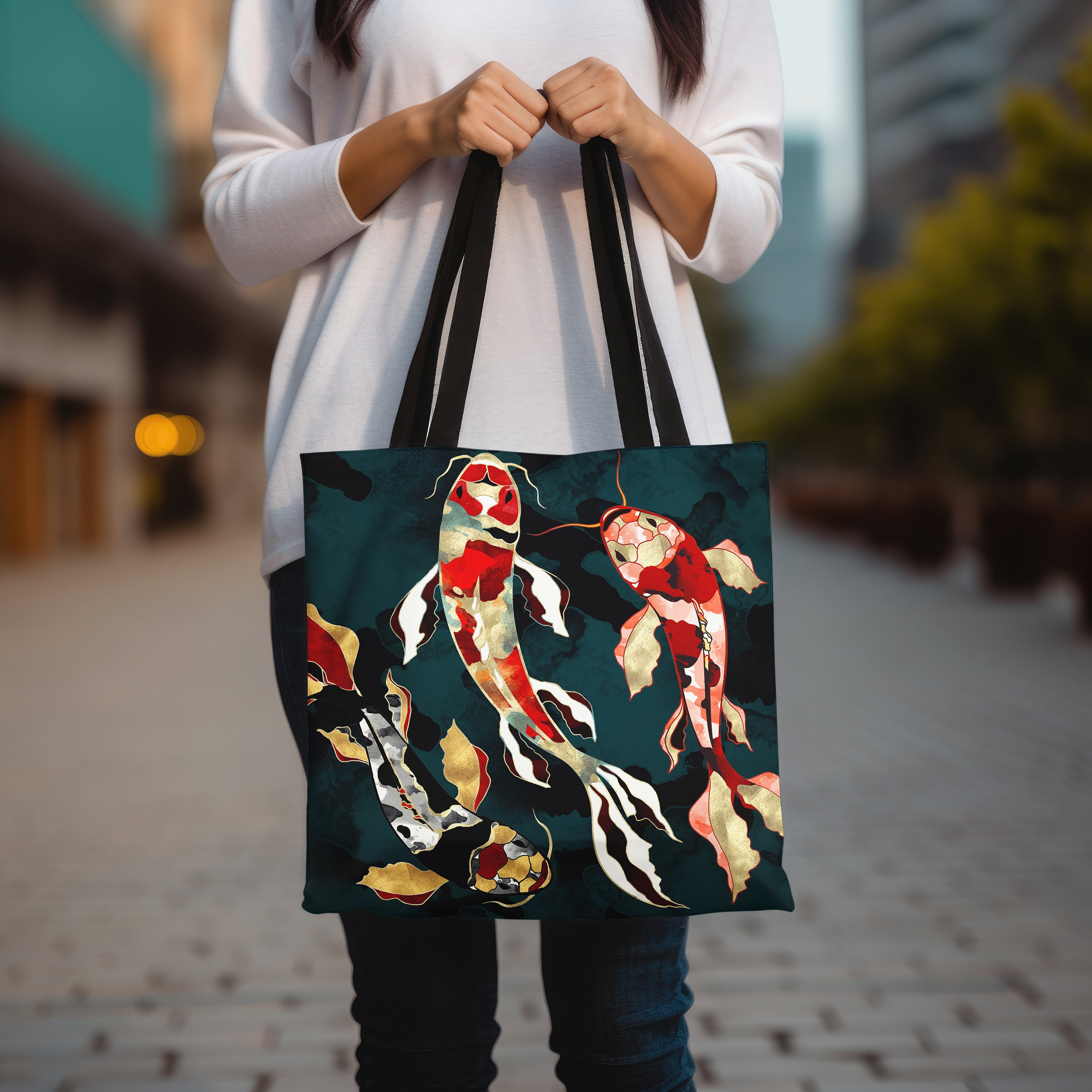 Abstract Koi Tote Bag - Camping Fish Design Carryall by Spacefrog ...
