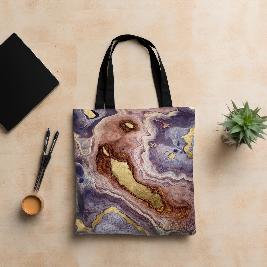 Agate Crystal Tote Bag: Abstract Mauve & Gold Designer Bag - Etsy
