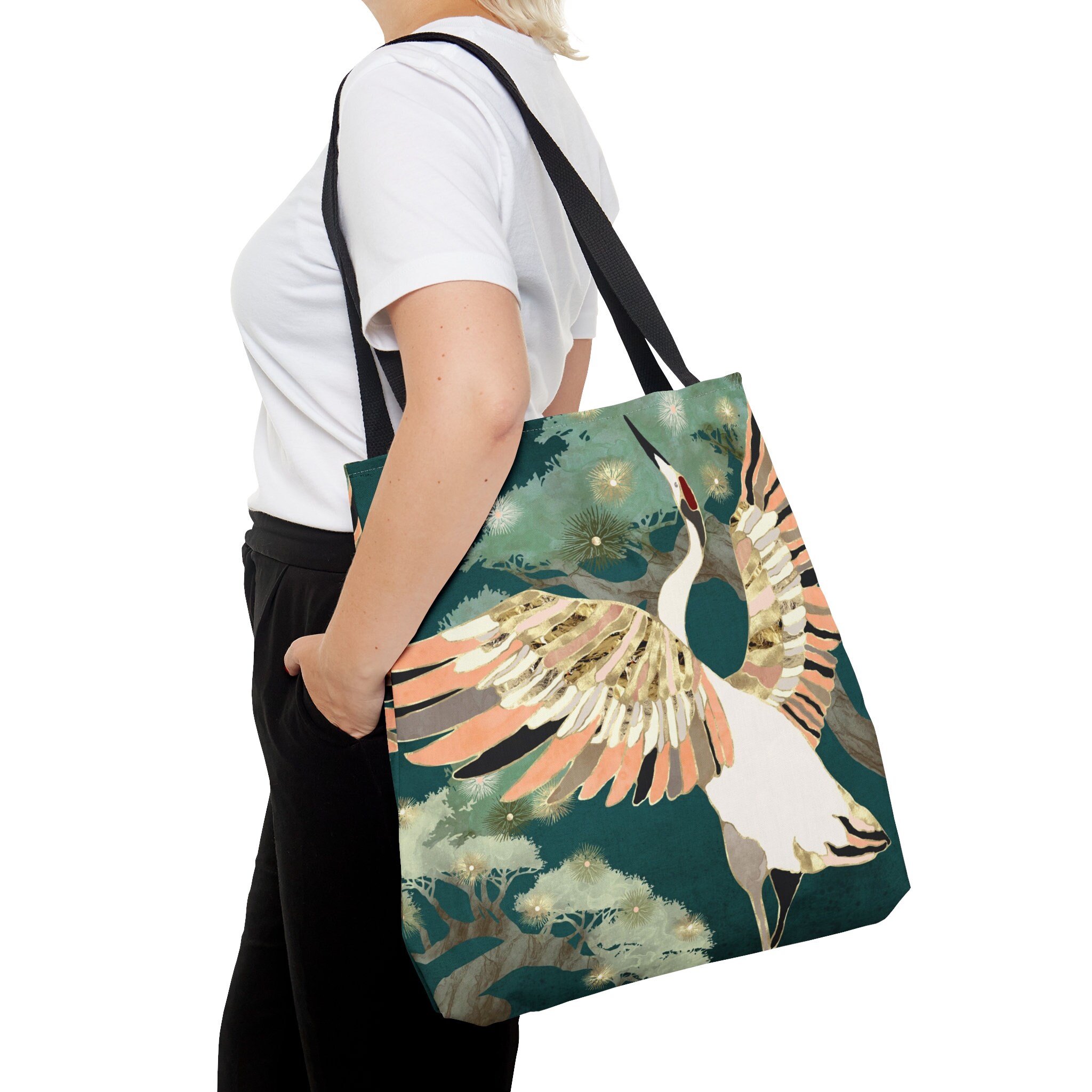 Bird Tote Bag Abstract Landscape and Crane Bag Artsy Nature - Etsy