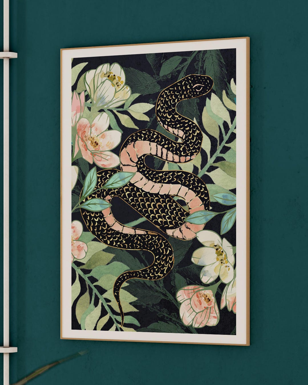Botanical Serpent Wall Art - Floral Snake Illustration, Nature Themed ...