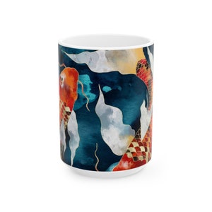 Colorful Koi Coffee Mug - Artistic Fish Design - Ideal Gift for Marine ...