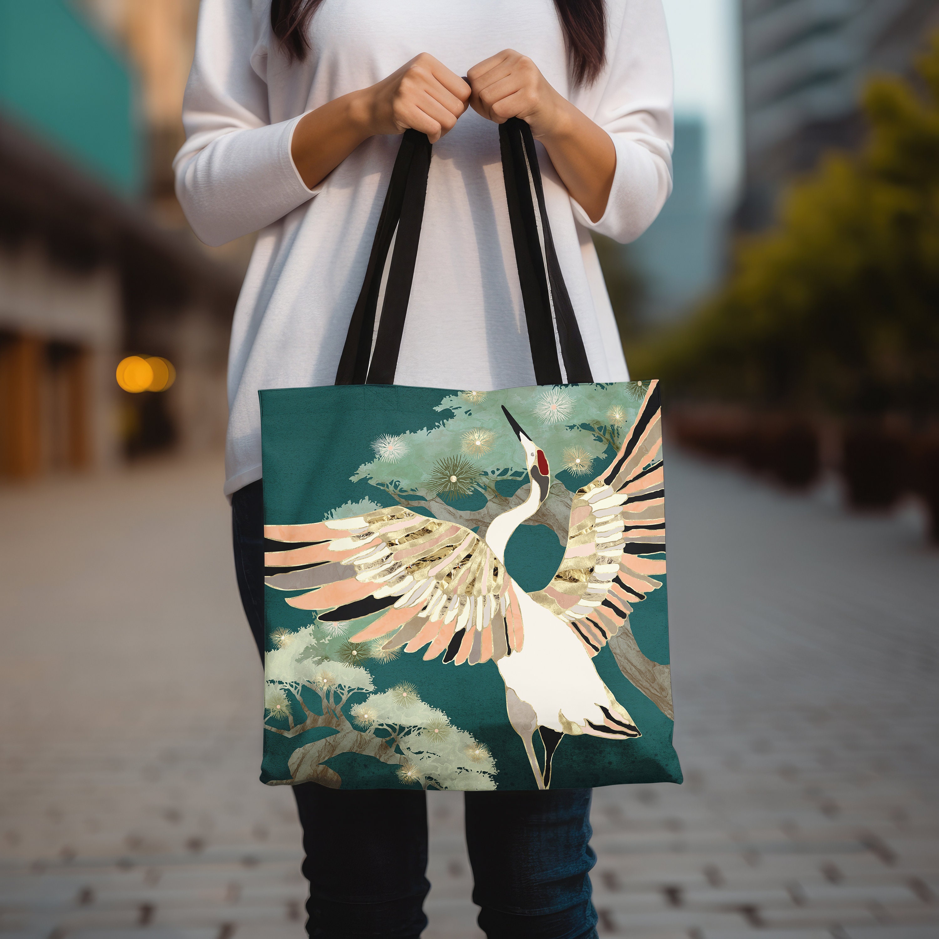 Bird Tote Bag Abstract Landscape and Crane Bag Artsy Nature - Etsy