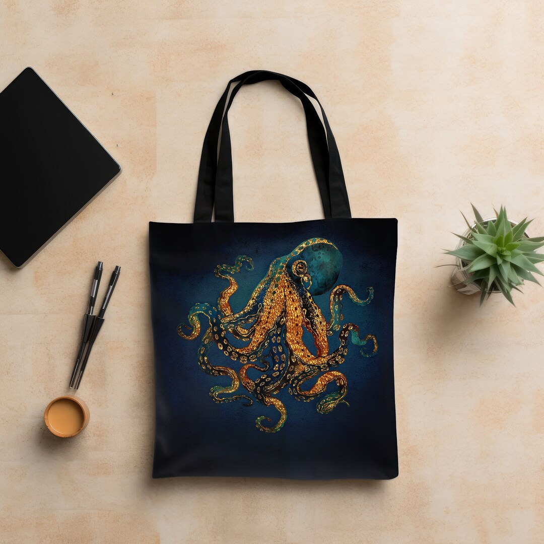 Octopus Tote Bag, Abstract Ocean Octopus Bag, Artsy Metallic Octopus ...