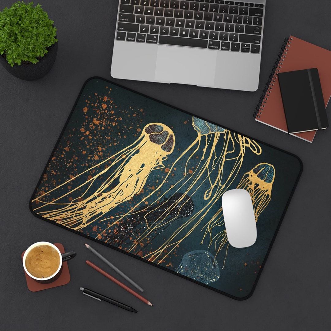 Ocean Mouse Pad, Jellyfish Desk Mat, Long Desk Mousepad, Ocean Office ...
