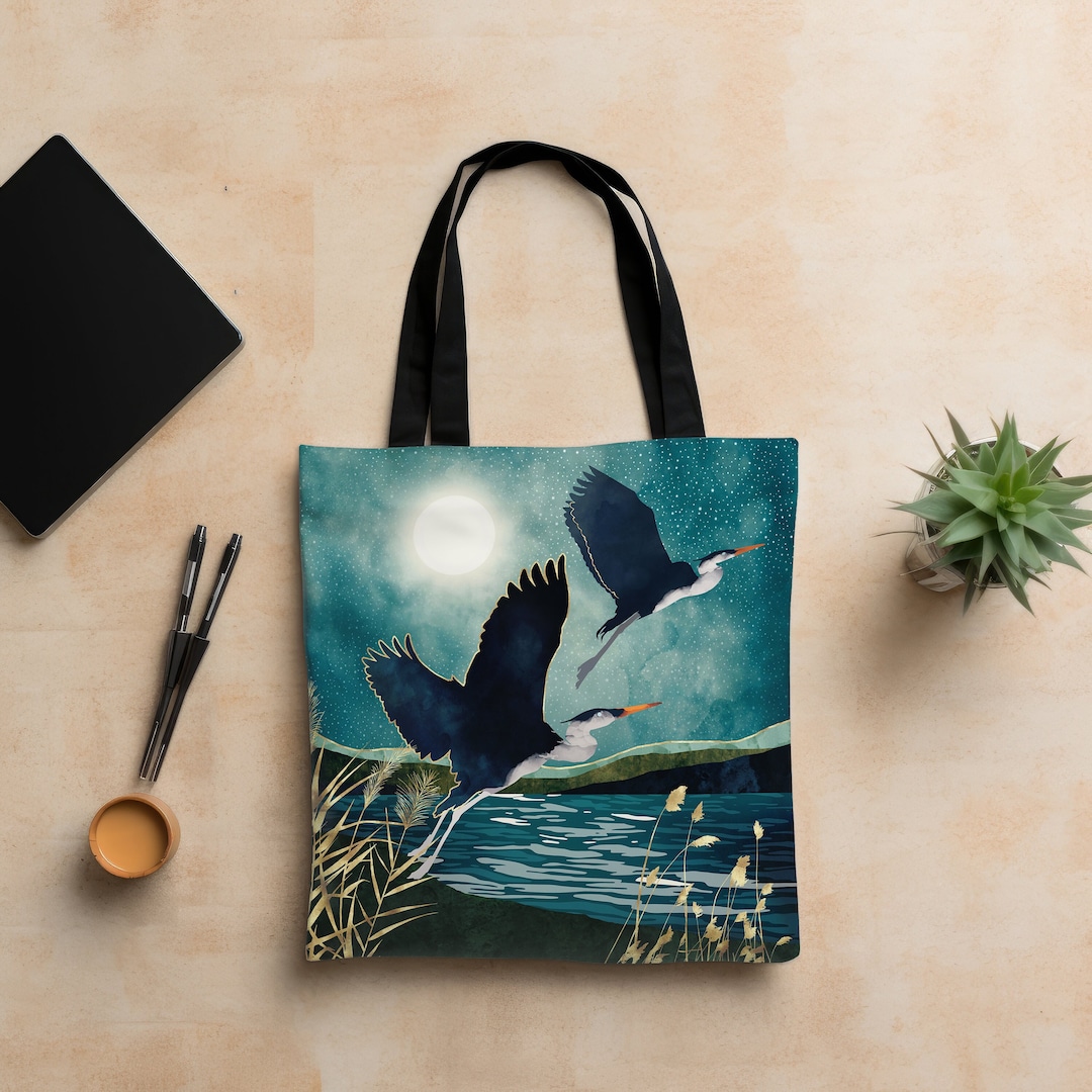 Birds in Flight Tote Bag, Abstract Bird and Landscape Bag, Artsy Nature ...