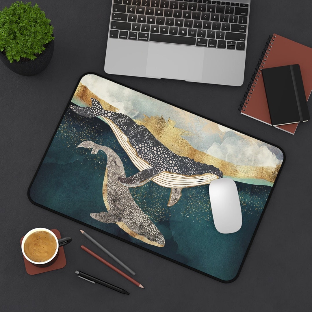Whale Desk Mat, Abstract Ocean Desk Mat, Long Desk Mousepad ...