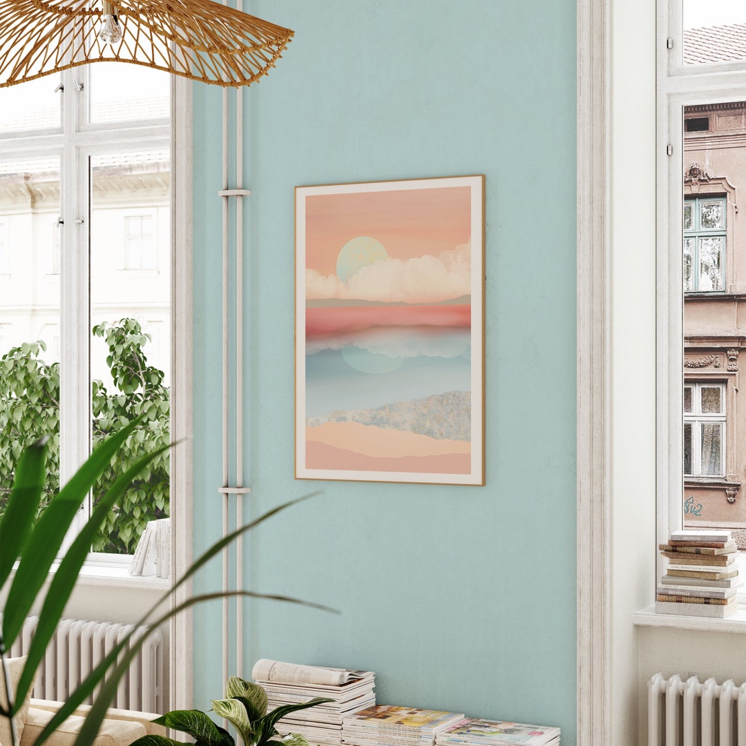 Abstract Ocean Beach Art Print Minimalistic Beach House or Coastal ...