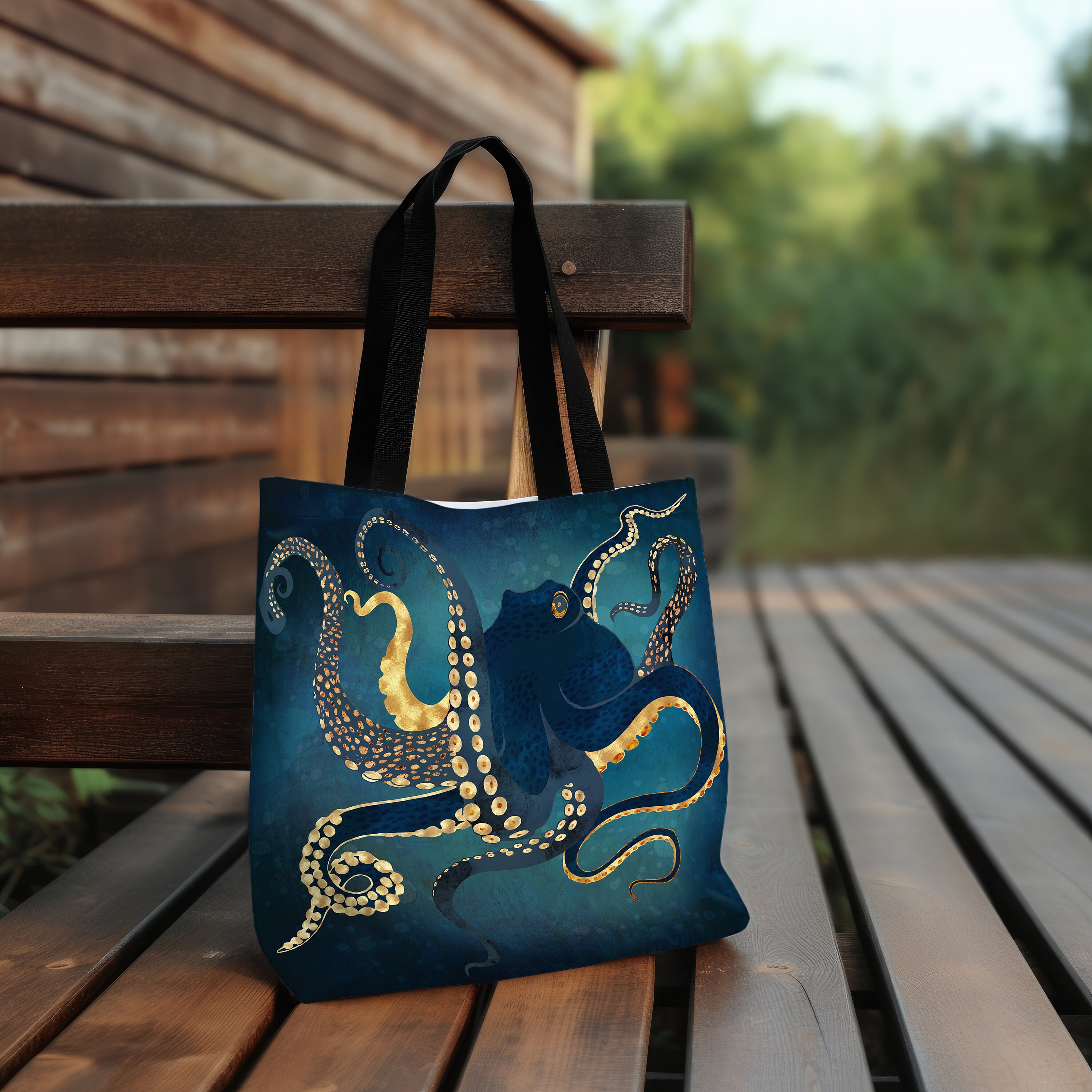 Octopus Tote Bag, Abstract Ocean Octopus Bag, Artsy Metallic Octopus ...