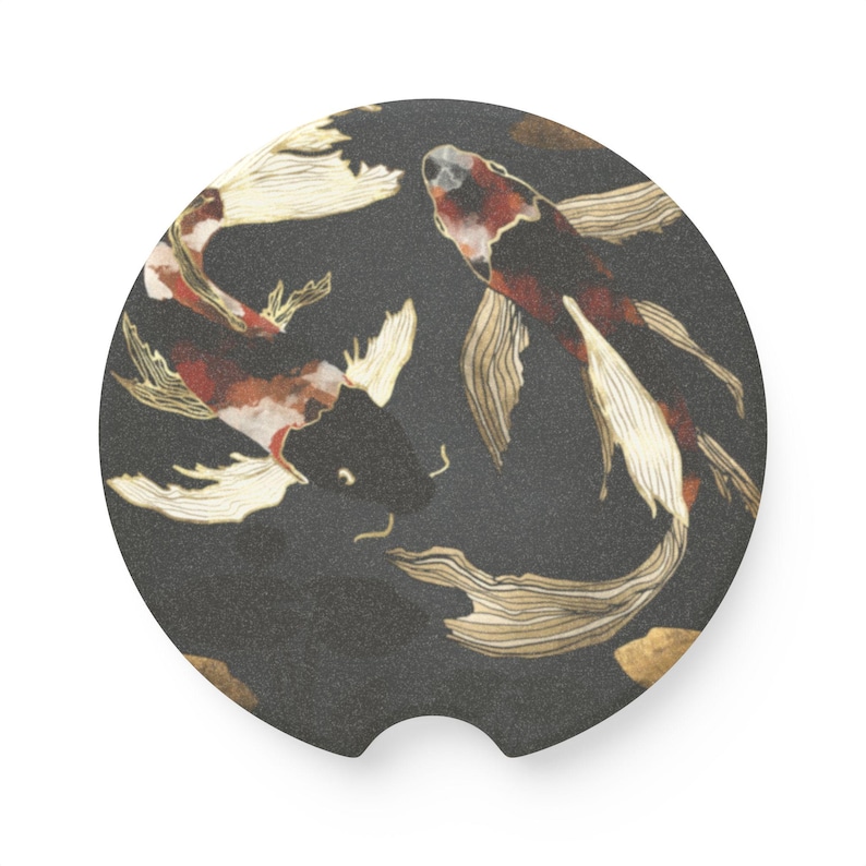 Japanese Koi Car Coaster - Elegant Gold Fish Artwork - Etsy