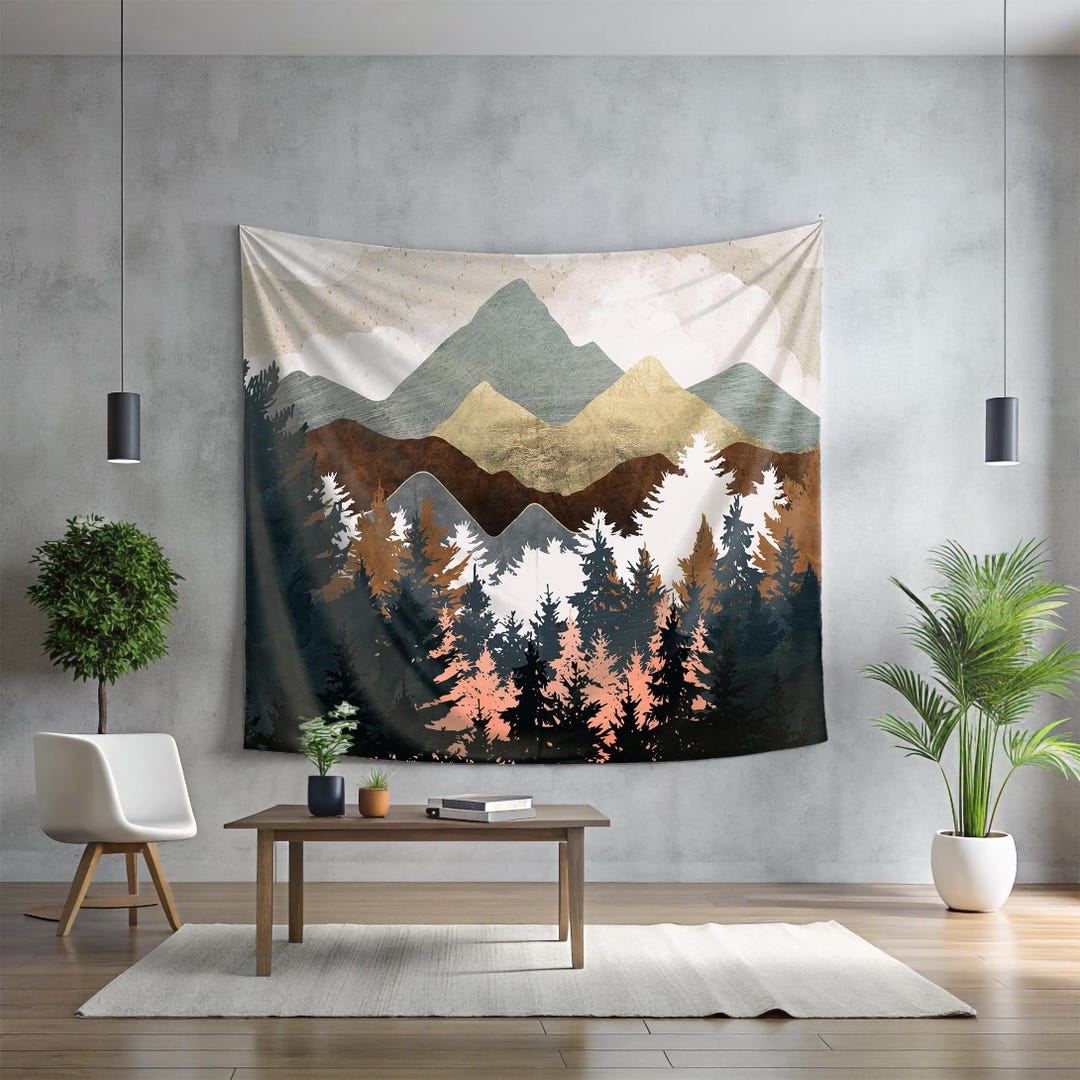 Earth Tone Mountain Forest Tapestry - Woodland Wall Decor - Etsy