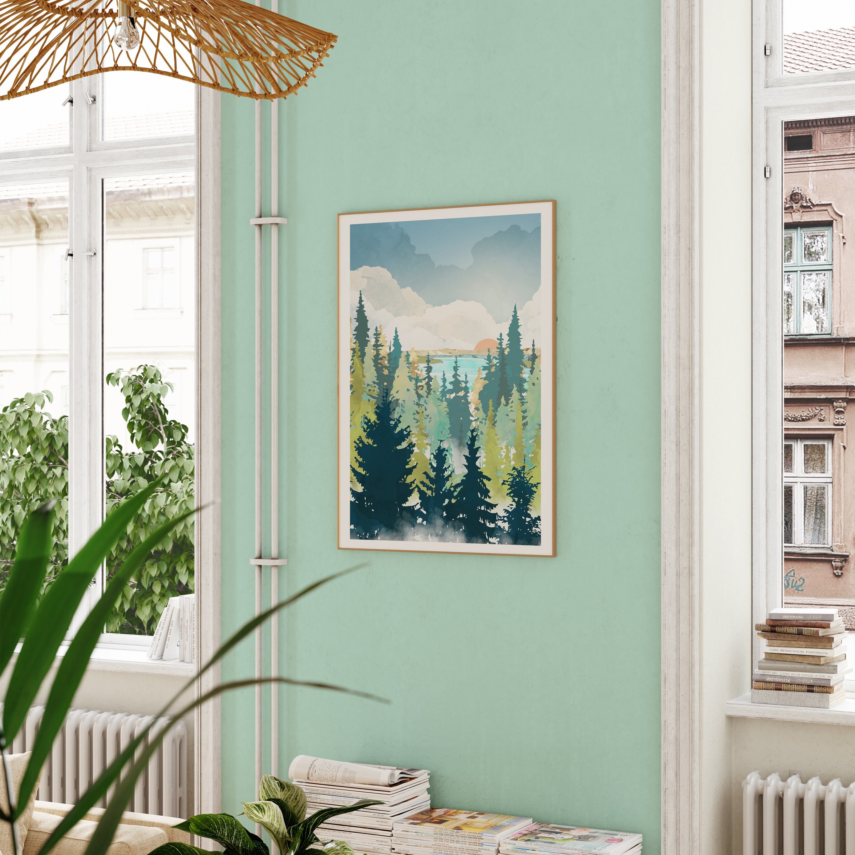 Pastel Landscape Art Print, Abstract Forest Landscape Poster Design ...