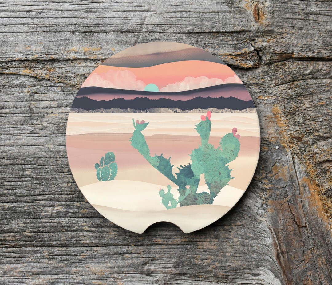 Desert Cactus Car Coaster: Absorbent Soapstone Cup Holder - Etsy