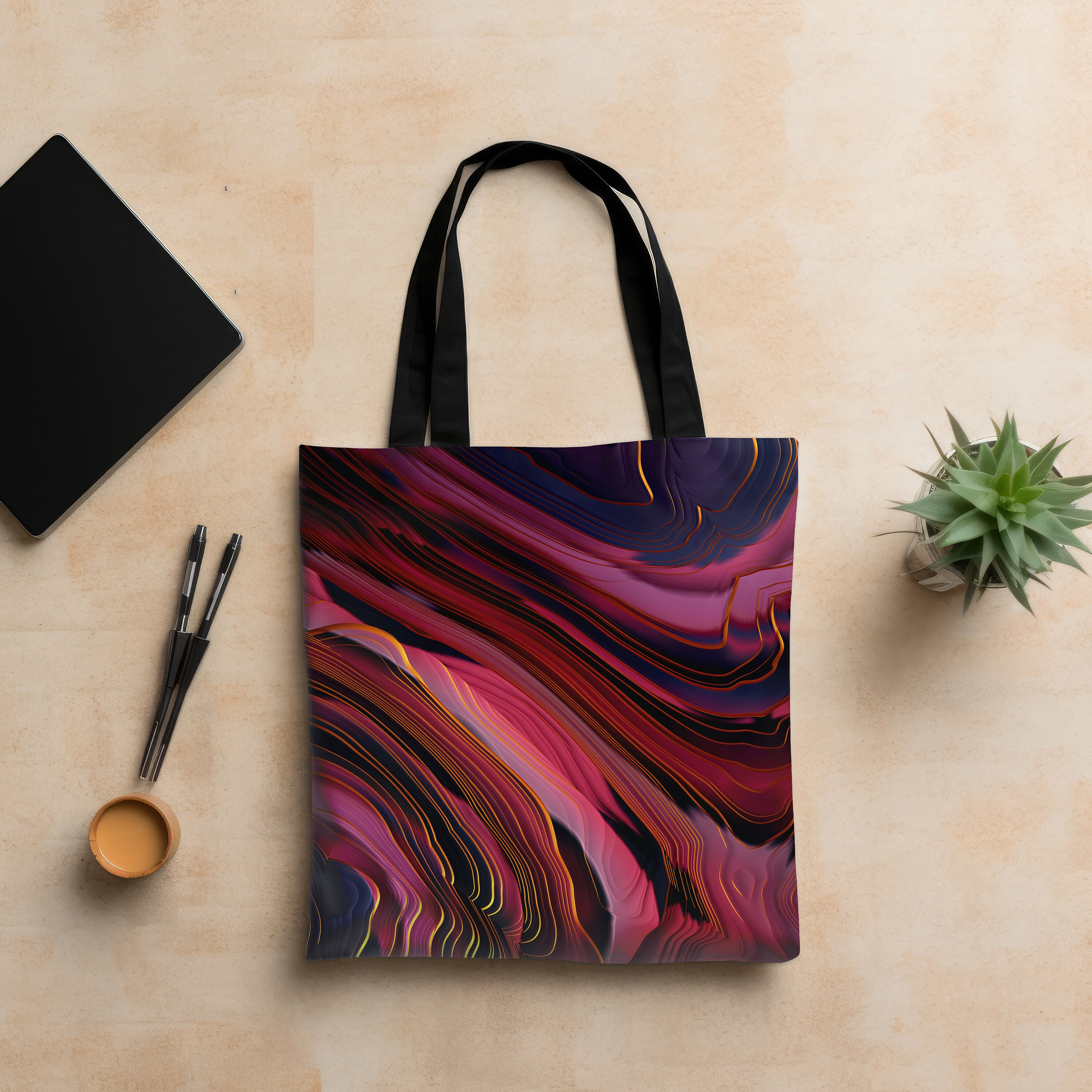 Modern Abstract Tote Bag, Bright Modern Bag, Artsy Contour Tote ...