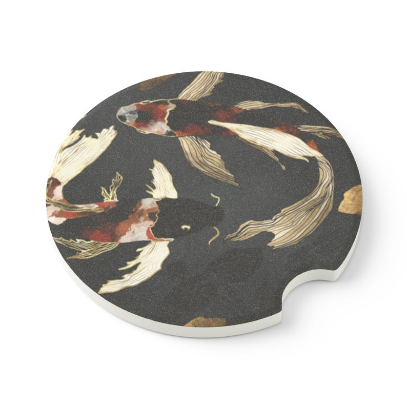 Japanese Koi Car Coaster - Elegant Gold Fish Artwork - Etsy