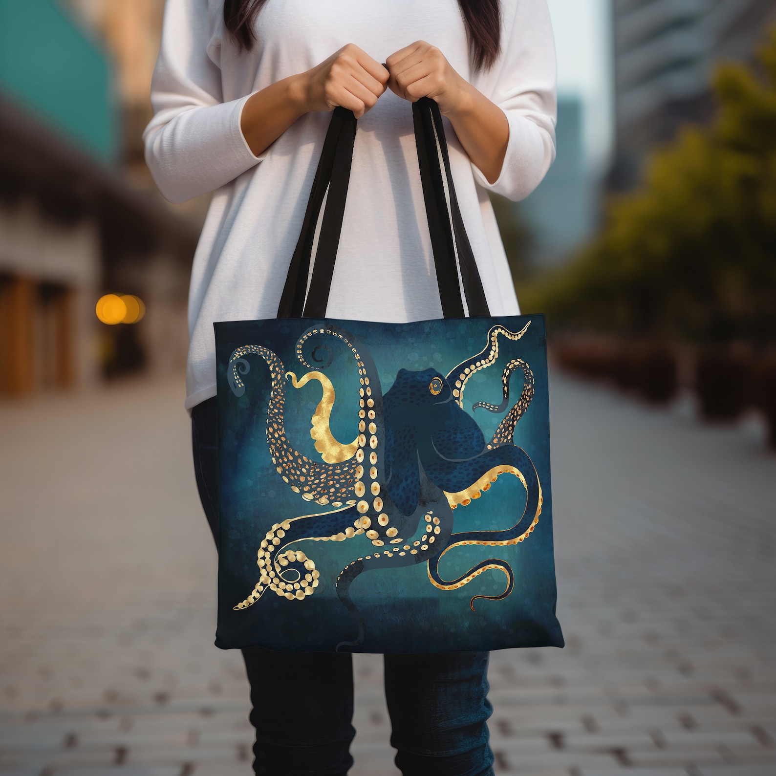 Octopus Tote Bag, Abstract Ocean Octopus Bag, Artsy Metallic Octopus ...