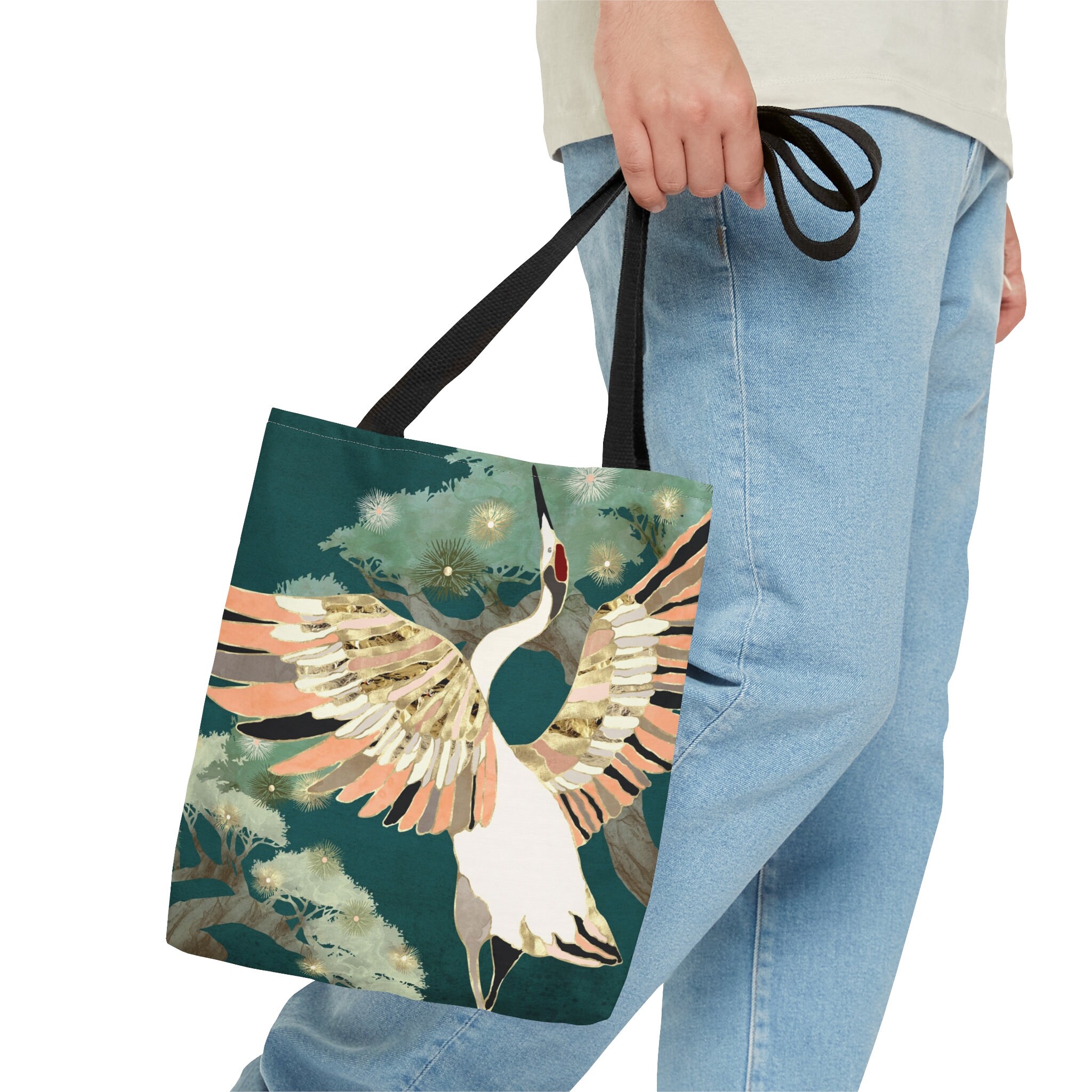 Bird Tote Bag Abstract Landscape and Crane Bag Artsy Nature - Etsy