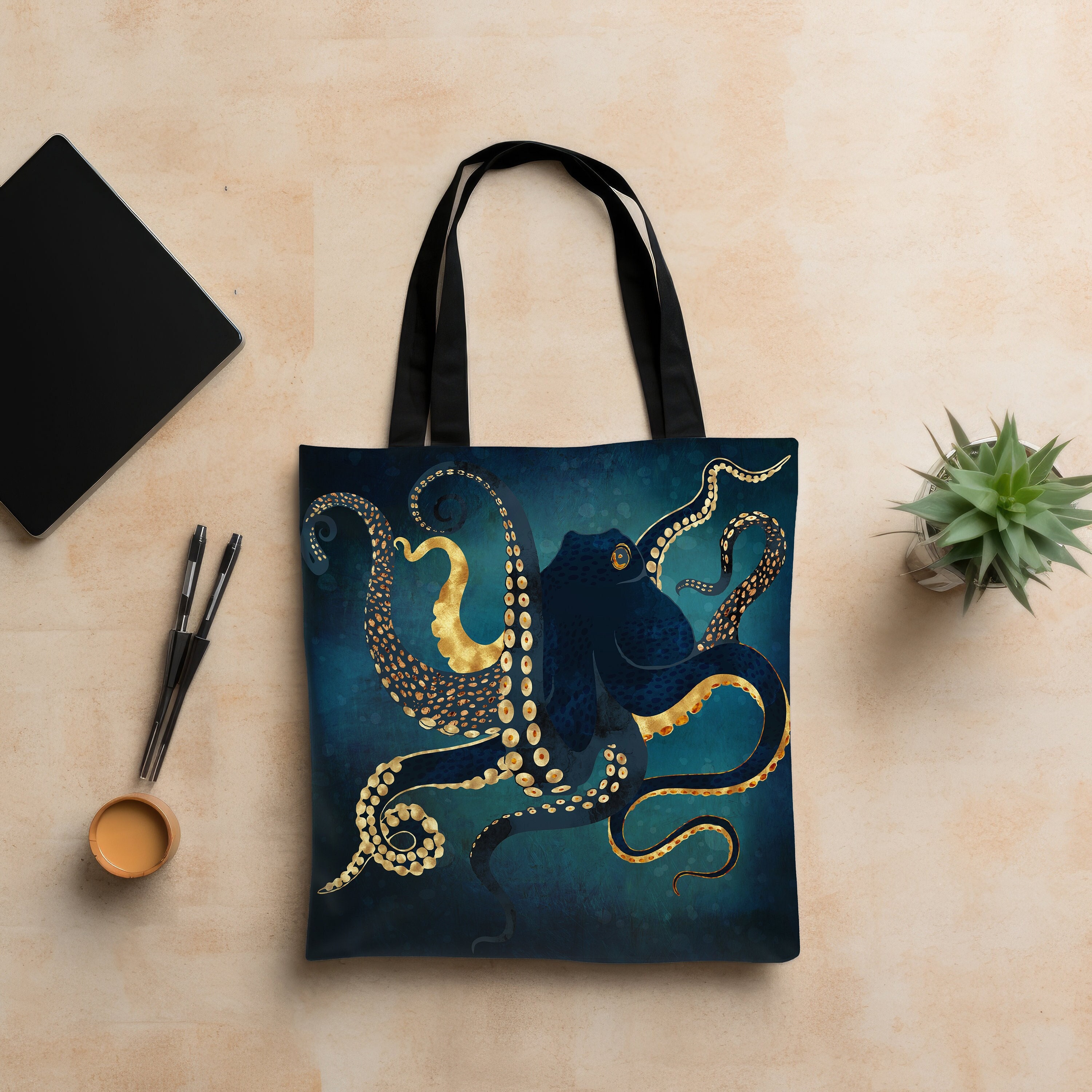 Octopus Tote Bag, Abstract Ocean Octopus Bag, Artsy Metallic Octopus ...
